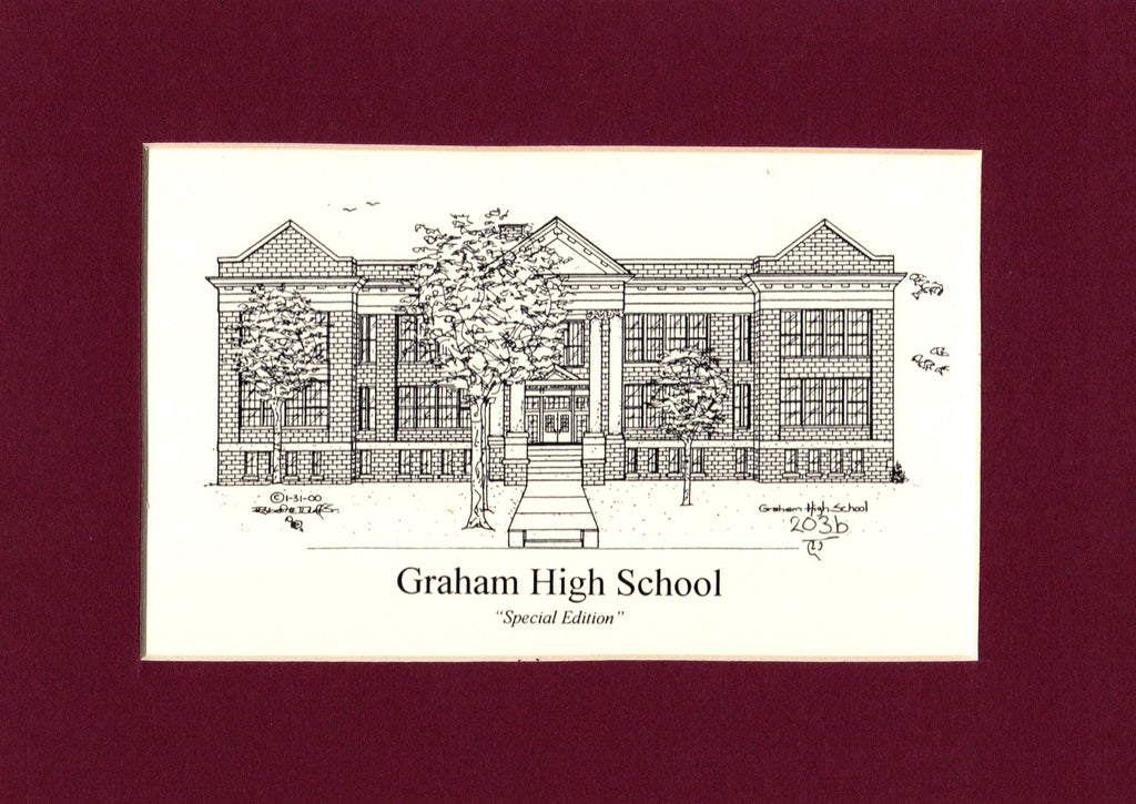 Graham High School (former) - set of (25)- 5"x7" matted prints standar ...